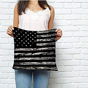 Throw Pillowcases,Independence Day USA Flag Camo Soft Square Pillow Case for Couch/Sofa/Bed/Car,4th of July Black Stars Stripe Cotton Linen Cushion Cover Home Decor 16x16In
