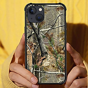 Yesad Compatible with iPhone 13 Mini Case,Real Jungle Camo Soft TPU Bumper Shockproof Tempered Glass Back Cover Case for Apple iPhone 13 Mini