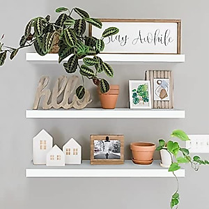 ISYOKE White Floating Shelves Set of 3 Wall Mounted Wood Shelves Modern Dispay Floating White Shelf for Bathroom,Bedroom, Living Room, White Shelves with Invisible Brackets