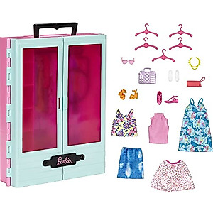 Barbie Closet Playset with 3 Outfits, Styling Accessories and Hangers, Mix-And-Match Barbie Clothes for 50+ Looks (Amazon Exclusive)