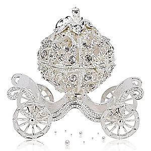 Rhinestone Decorated Pumpkin Carriage, Pumpkin Carriage Trinket Box with Metal Ring Jewelry Holder for Tabletop Decoration