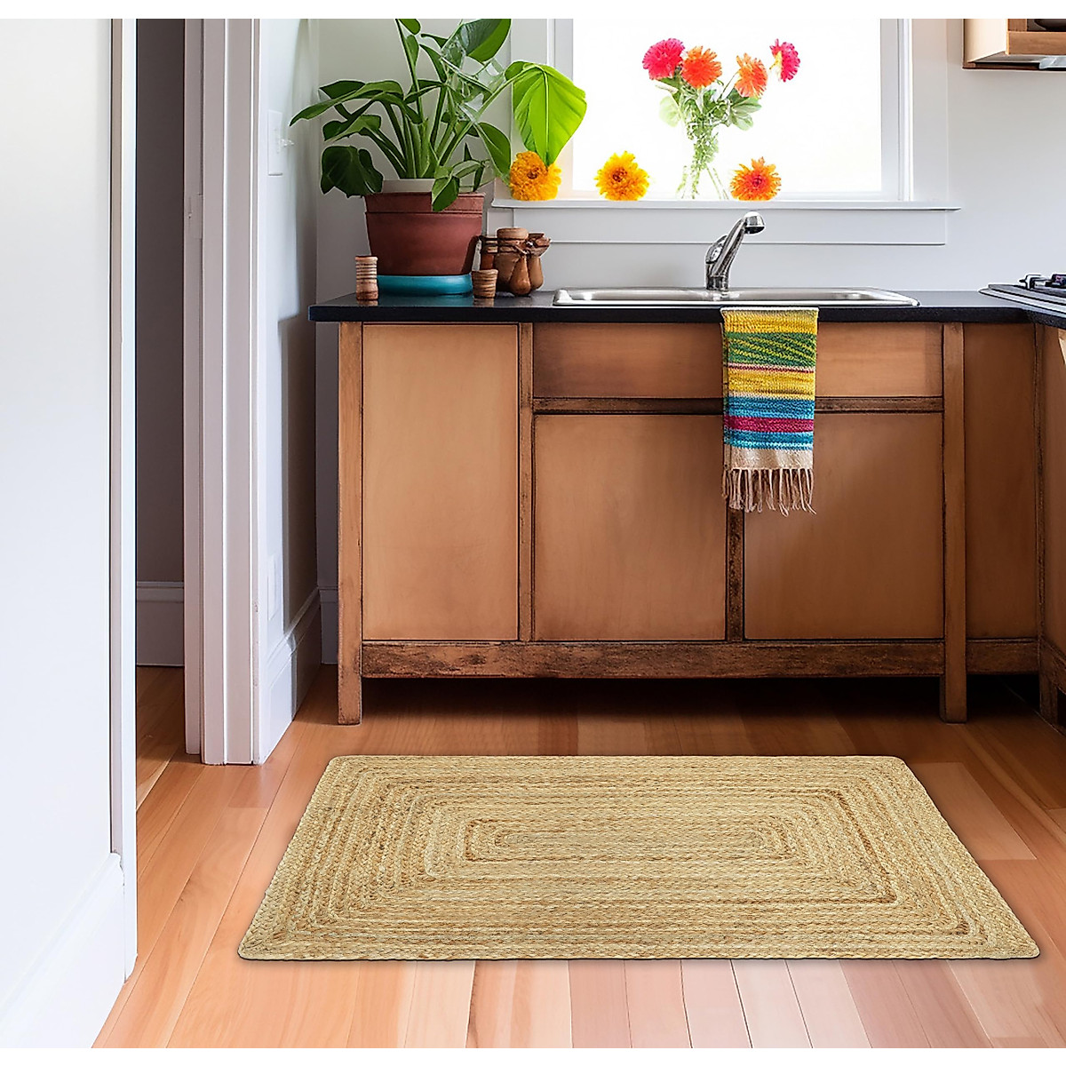 COTTON CRAFT Braided Jute Area Rug - 100% Jute Handspun Chunky Textured Neutral Reversible Rug - Throw Rug - Accent Rug Carpet - Rustic Farmhouse Entryway Living Room Bedroom Décor - 22 x 34 - Natural