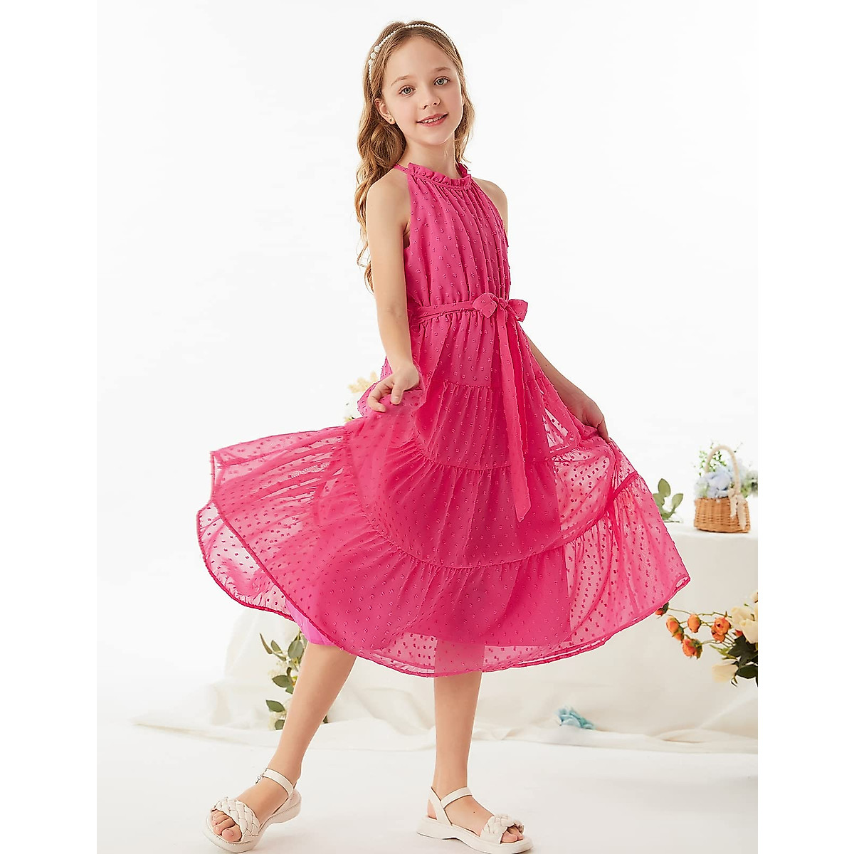 GRACE KARIN Dresses for Girls Casual A-line Girls Summer Dress Rose red 8Y