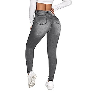 SweatyRocks Women's Casual High Rise Ripped Jeans Zipper Fly Skinny Denim Pants Grey M