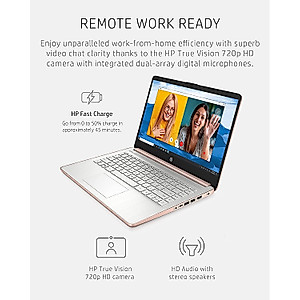 HP 14 Laptop, Intel Celeron N4020, 16GB RAM, 64 GB eMMC Storage, 14-inch HD Touchscreen, Win11, Thin & Portable, 4K Graphics, One Year of Microsoft 365, Rose Gold, W/GaLiMu