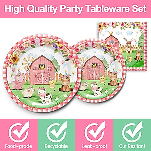 Piooluialy Pink Farm Birthday Party Supplies for Girl - Farm Animal Baby Shower Party Decorations Include Dinner Plates, Cups, Napkins, Cutlery, Farm House Barnyard Theme Party Supplies | Serves 24