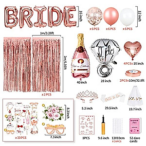 MOVINPE Bachelorette Party Decorations, Bride to Be Sash, Veil, Rhinestone Tiara, Dare Cards, Photo Booth Props, Foil Curtains, Champagne Ring Balloon, Tattoos, Rose Gold Bridal Shower Party Supplies Decor