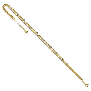 IceCarats 14K Two Tone Gold Triple Strand 9 inch Anklet Summer Beach Foot Ankle Bracelet
