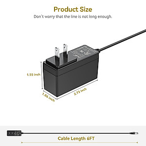 Omilik 6FT AC Adapter Fits for CEN TECH 5 in 1 Portable Power Pack # 60703 Jump Starter CEN TECH 4 in 1 3 in 1 Portable Power Pack # 69401 60657 Charger 4 in 1 Jump Starter Item# 39954 8884 CEN TECH