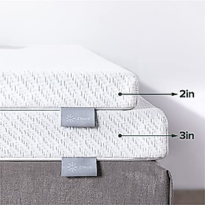ZINUS 3 Inch Ultra Cooling Gel Memory Foam Mattress Topper with Cooling Cover, CertiPUR-US Certified, Queen, White