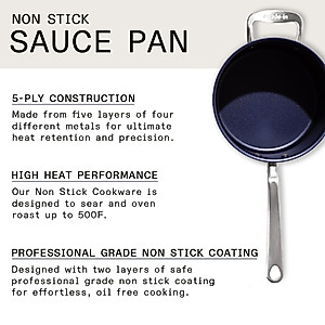 Made In Cookware - ProCoat 4 Quart Non Stick Sauce Pan Without Lid - Harbour Blue - 5 Ply Stainless Clad Nonstick Saucepan - Professional Cookware - Crafted in USA - Induction Compatible