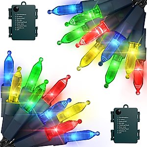 String Lights Battery Operated Indoor Decorations Lights 50 LED 16 FT Outdoor Waterproof Mini Lights 8 Modes for Christmas Xmas Halloween St. Patrick's Day Decor Garden Patio (Multicolor, 2 Pack)