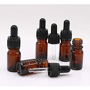 3 Pcs 5ml 0.17oz Empty Refillable Amber Glass Graduated Dropper Bottle Essential Oil Cosmetics Elite Fluid Container Jar Pot Holder with Glass Pipette Dropper