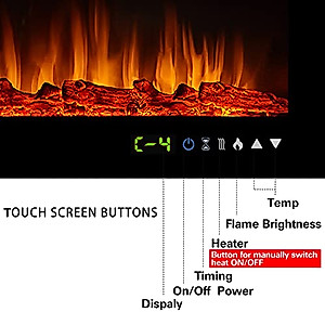 Hykolity 36 inch Electric Fireplace Inserts, 750/1500W Recessed and Wall Mounted Electric Fireplace, Electric Wall Fireplace Heater with Remote Timer, Touch Screen, Log/Crystal Hearth Options