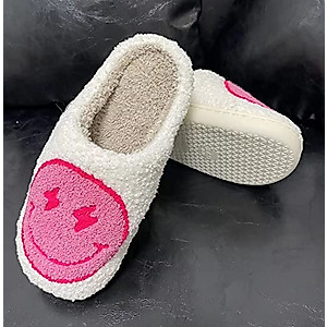 QIPILON Unisex Lightning happy Face Slippers Leopard Print happy Face Slippers Cat Slippers Retro Memory Foam Soft Plush Slippers Warm Non-Slip Home Shoes Pink 43-44