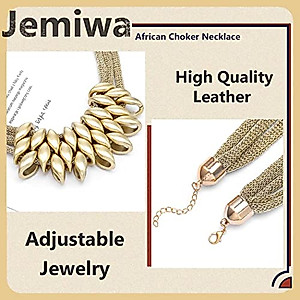 Jemiwa Choker Necklace Chunky Tribal Statement Necklaces Earrings Set Bib African Shark Tooth Necklace Gold Jewelry for Women (Gold)