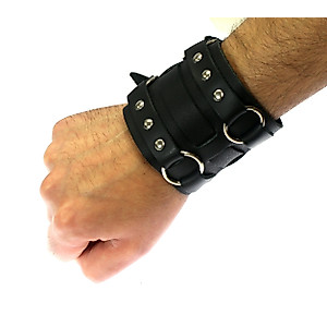 Neptune Giftware Wide Triple Strap Leather Cuff Wrap Gothic Wristband Bracelet With Buckle Fastening - BLACK LEATHER