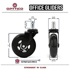 Office Chair Wheels Replacement Set of 5 - NO MORE CHAIR MATS - Office Chair Casters for HARDWOOD FLOORS - Smooth Rolling, Soft Rubber Desk Chair Wheels, Rollerblade Style Computer Chair Caster Wheels