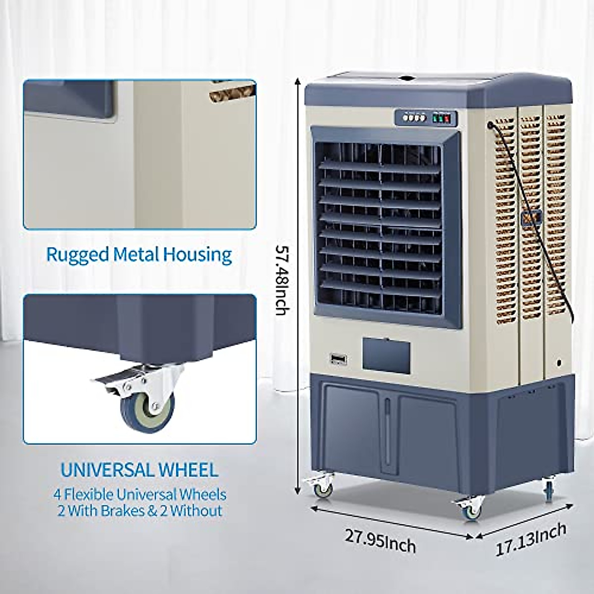 Uthfy 51" Evaporative Air Cooler with 3 Speeds, 8979 CFM Swamp Cooler with 110° Oscillation, Air Conditioner with 36 Gallon Tank, Evaporative Cooler with 5 Ice Packs, Beige (HY-60AI)