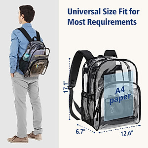 F-color Clear Backpack, Large Heavy Duty Sturdy Waterproof PVC Transparent Clear Bag for Men, Women, Boys, Girls, Stadium, School, Travel, Black