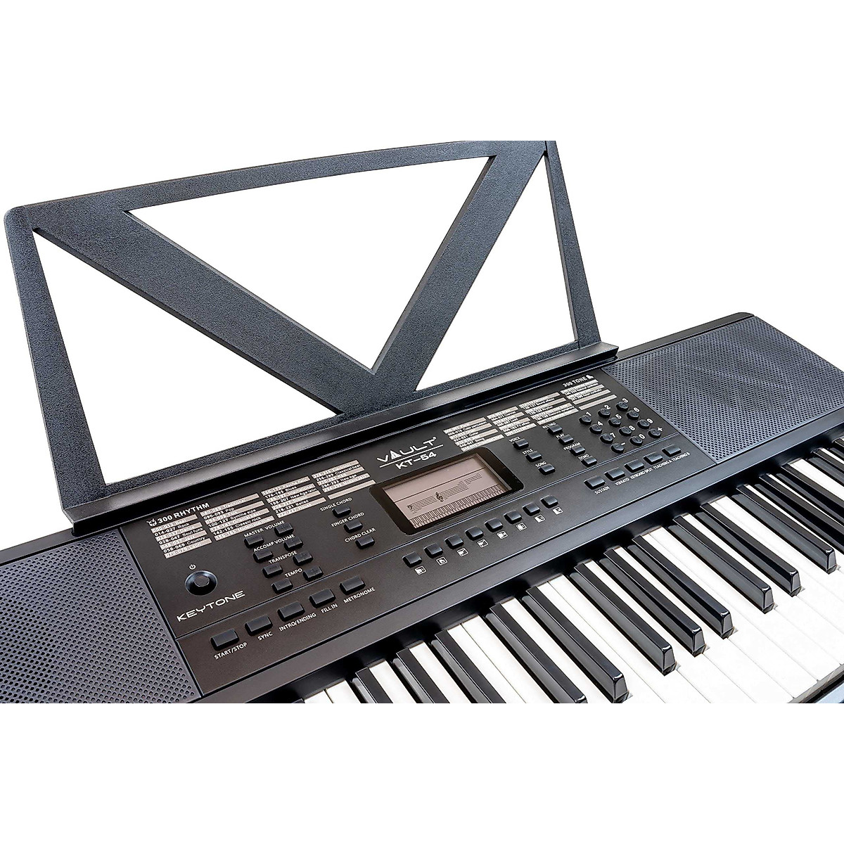 Vault KT-54 Keytone 54-Key Electronic Keyboard - Black Bundle with Adjustable Stand, Bench, Headphones, Keyboard Stickers, Austin Bazaar Instructional DVD, and Polishing Cloth