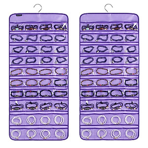 ANZORG 80 Pockets Hanging Jewelry Organizer for Holding Jewelries Dual-Sided Accessory Display Holder for Earrings Bracelets Rings (80 Pockets-Purple)
