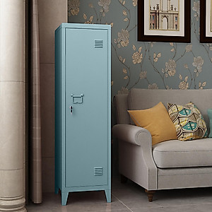 MIOCASA Metal Cabinet Home Office Storage Cabinets with Doors and Shelves Lockable 3 Door File Cabinet Organizer Coat Lockers for Kids (Blue)