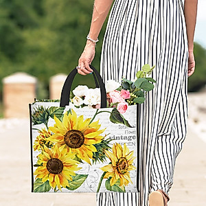 NymphFable 5 Pack Reusable Shopping Bags Sun Flowers Washable Grocery Bags Fabric Tote Bag