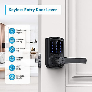 Signstek Keyless Entry Door Lock,Digital Smartcode Lock for Front Door,Keypad with Handle and Security Key,Touchscreen,Easy Installation, Matte Black