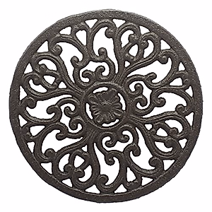 Cast Iron Trivet, Vintage Cutout Pattern Cast Iron Insulation Pad, Dutch Oven Trivet, Removable Rubber Legs Cast Iron Trivet, 2 Pack 7 Inches Trivet, Plates to Protect Table