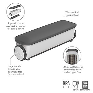 Tovolo Rolling Duster Easy-to-Use Sifter & Spreader, Spreader Baking Accessory for Bread Making & Cookie Cutting, Alternative Flour Sifter & Duster, Medium, Charcoal