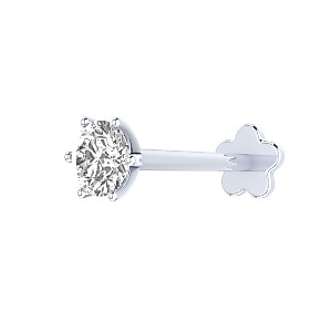 Demira Jewels 0.06 ct Real Diamond 14k White Gold Nose Stud Lip Labret Monroe Ring, 8 mm Long Internally Threaded Screw Post.