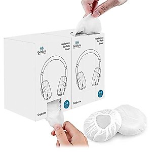 Geekria 100 Pairs Disposable Headphone Covers with Dispenser Box, Stretchable Sanitary Ear Pads Covers, Hygienic Ear Cushion Protector for Medium-Sized Earpiece (50 Pairs/Box, 2 Boxes)