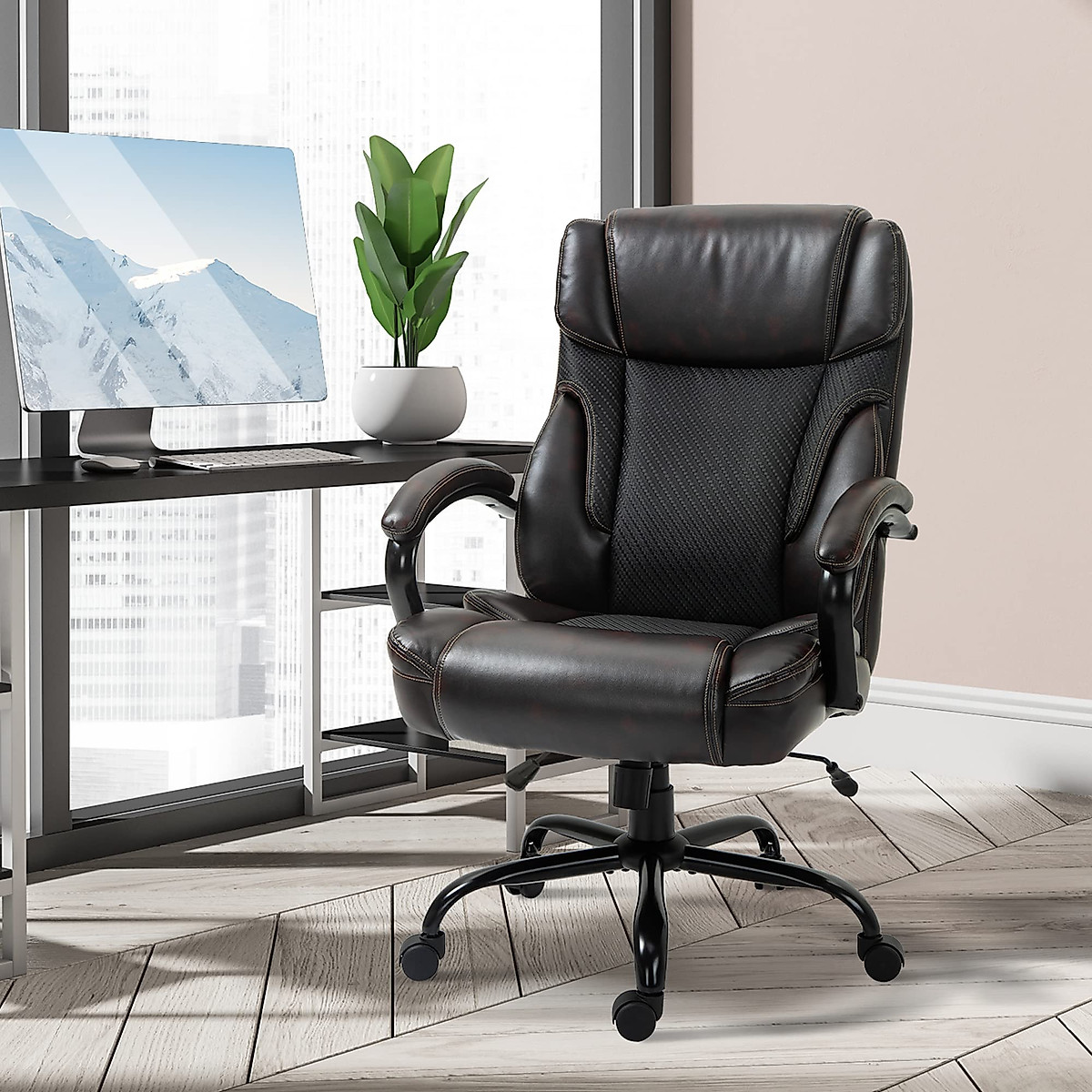 Vinsetto 484LBS Big and Tall Ergonomic Executive Office Chair with Wide Seat, High Back Adjustable Computer Task Chair Swivel PU Leather, Brown
