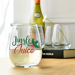 Christmas Wine Glass, Jingle Juice Stemless Wine Glass for Women, Men, Dad, Mom, Wife, Husband, Friend, Sister, Coworker