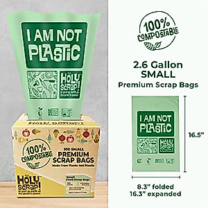 Holy Scrap! Compostable Trash Bags Small - Pack of 100 - Kitchen Compost Bags 2.6 Gallon Trash Bags - Compost Biodegradable Bags 1-3 Gallon Countertop Garbage Bin - Bathroom Bio Mini Trash Can Liners