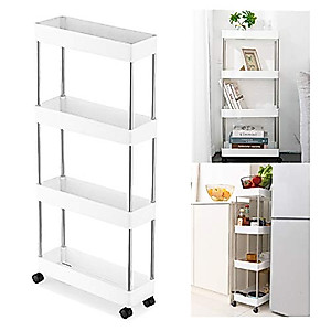Xerhnan 4 Tier Slim Storage Cart Narrow Shelving Unit Organizer Slide Out Storage Rolling Utility Cart Tower Rack for Kitchen Bathroom Laundry Narrow Places,White