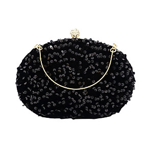 IAMUHI Sequins Evening Handbags and Purses for Women,Ladies Small Oval Top Handle Clutch Crossbody Bag with Chain,Black