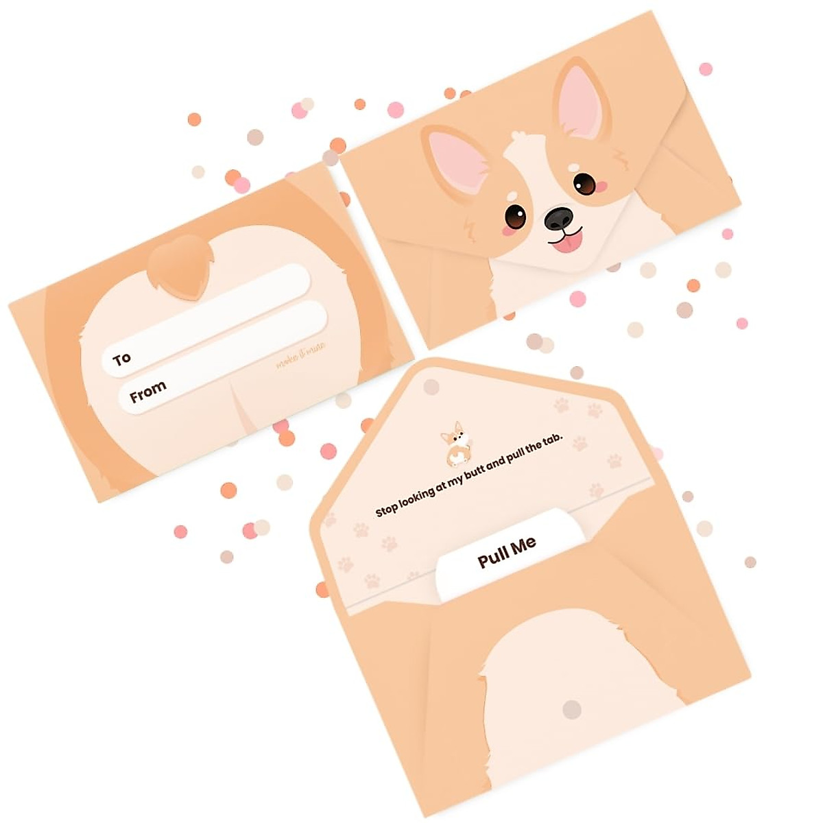 Make It Mine PopBox, The Original Explosion Confetti Pop Up Corgi Birthday Greeting Card For Children With Two 3D Popup Image Cubes - Kids Exploding Birthday Popup Card