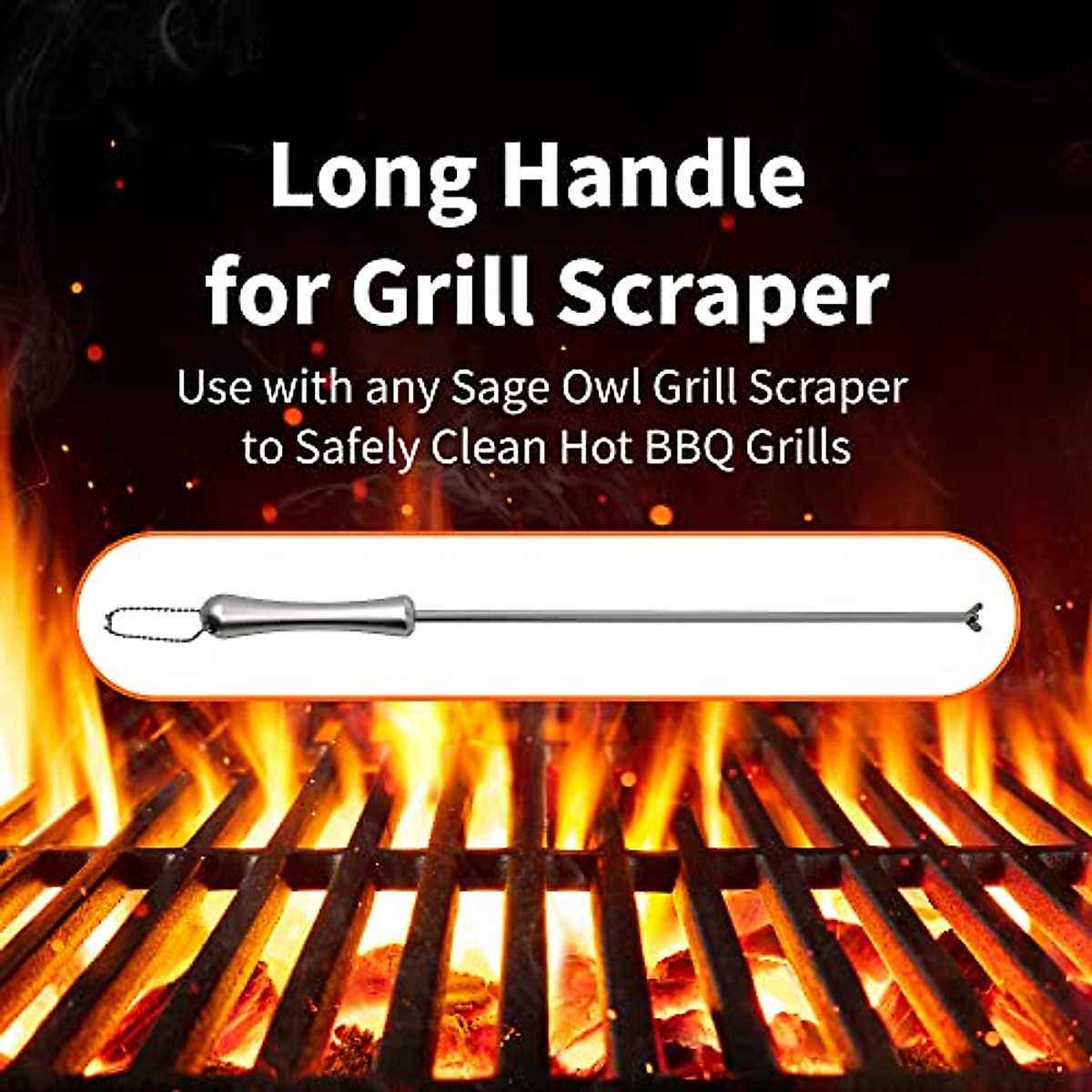 Sage Owl Grill Scraper Long Handle - Combine This Grate Scraper Accessory with Your Sage Owl Grill Scraper to Clean Your BBQ Grill While It is Still HOT