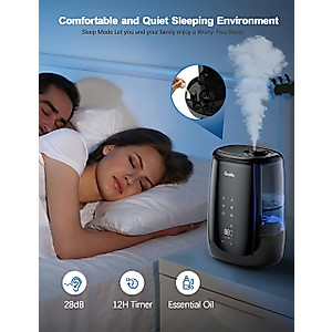 Ultrasonic Cool and Warm Mist Humidifier,Grelife Smart Humidifiers with 5L Removeable Water Tank&Remote,Essential Oil Diffuse,360° Nozzle,Auto ShutOff,Up to 50 Hours Super Quiet for Bedroom&Large Room