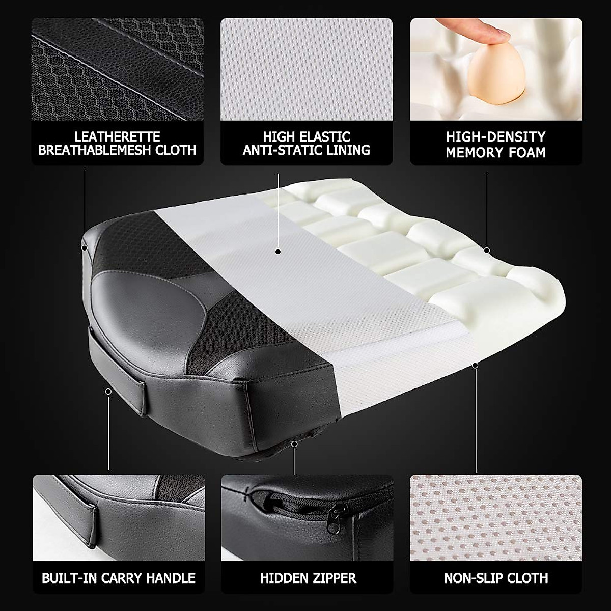 QYILAY Car Memory Foam Heightening Front Seat Cushion for Short People Driving, Hip(Coccyx/Tailbone) and Lower Back Pain Relief Butt Pillows, Adult Booster Seat for Car. (Black)