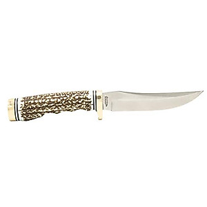 Uncle Henry 153UH Next Gen Golden Spike Knife with 5in High Carbon S.S. Fixed Blade, Staglon Handle, Sharpening Stone, and Leather Belt Sheath for EDC, Hunting, Survival, Camping and Outdoors,Brown