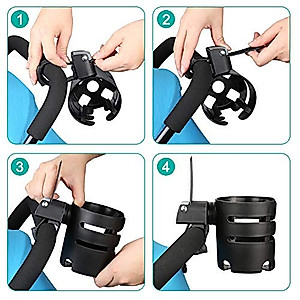 Accmor Stroller Cup Holder with Adjustable Strap, 360 Degree Rotatable Universal Cup Holder for Uppababy, Nuna, Doona Stroller, Cup Holder for Stroller, Wheelchair, Walker, Rollator