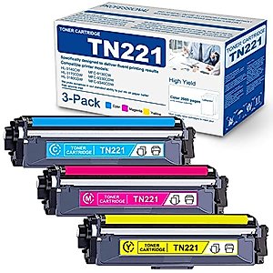 TN221 TN-221 Higher-Yield Compatible Toner Cartridge for Brother TN 221 for HL-3140CW HL-3170CDW HL-3180CDW MFC-9130CW MFC-9330CDW Printer (3-Pack,1C+1M+1Y)
