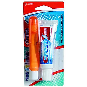 Oral Care 2-Piece Travel Size Set w/ Toothpaste & Folding Toothbrush (Pack of 12), Colors May Vary, TSA Approved