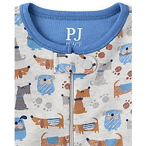 The Children's Place,and Toddler Snug Fit 100% Cotton Zip-Front One Piece Footed Pajamas 2-Pack,DOGS_HT LUNAR | GRIPPER DOT_PUFF DTM PRINT | JOHNSON PLAID_FEDERAL BLUE | LT BLUE OXFORD,2T