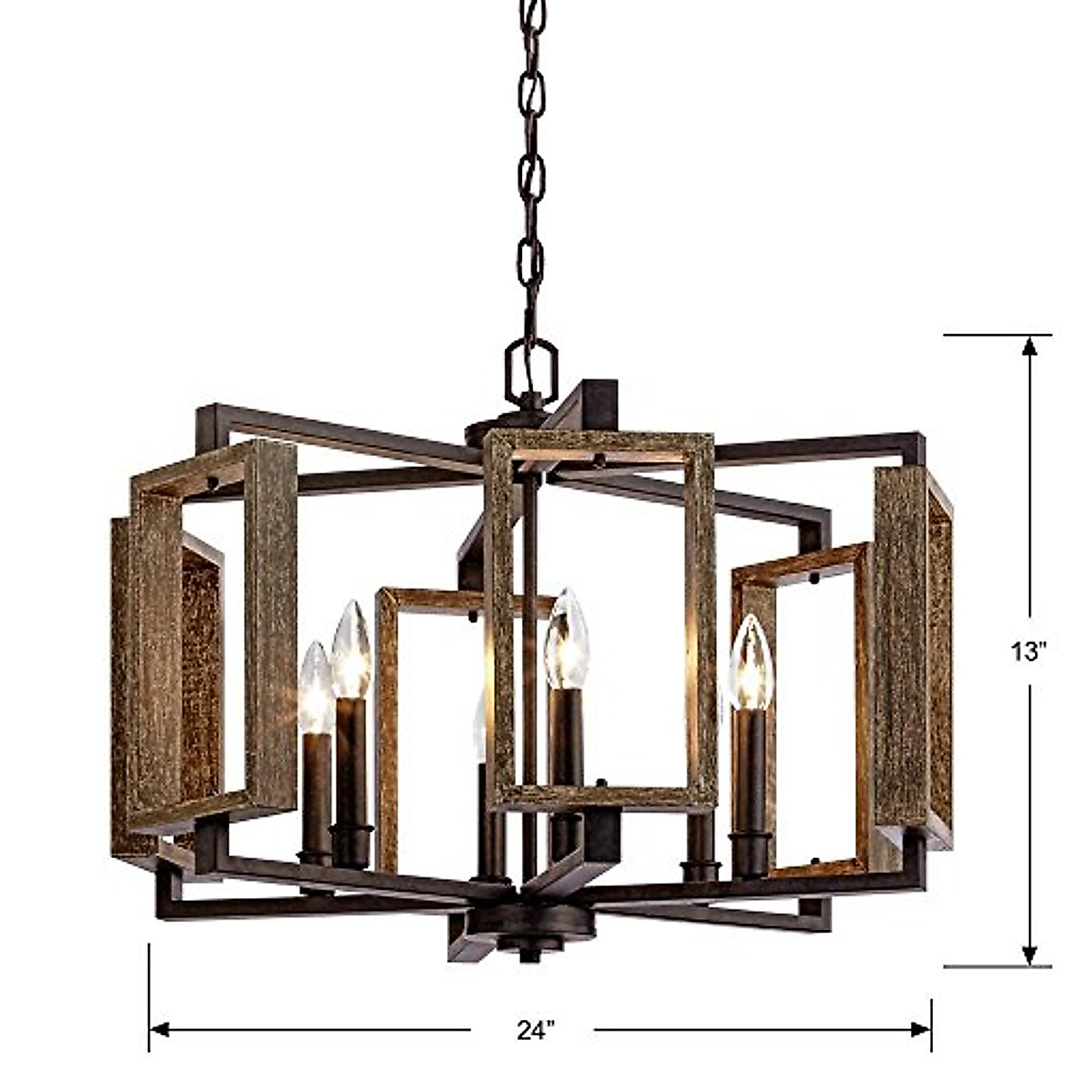 Home Decorators Collection 6-Light Aged Bronze Pendant with Wood Accents
