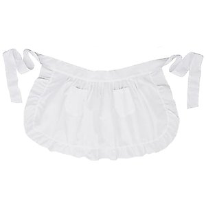 LilMents Waist Apron with Pockets Retro Kitchen Cleaning Ruffles Half Apron (White)