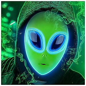 Tanganan Halloween LED Alien Mask, LED Light up Mask 3 Modes Lighted Face Mask for Festival Cosplay Halloween Costume Masquerade Parties Carnival Adult Boys Girls Gifts